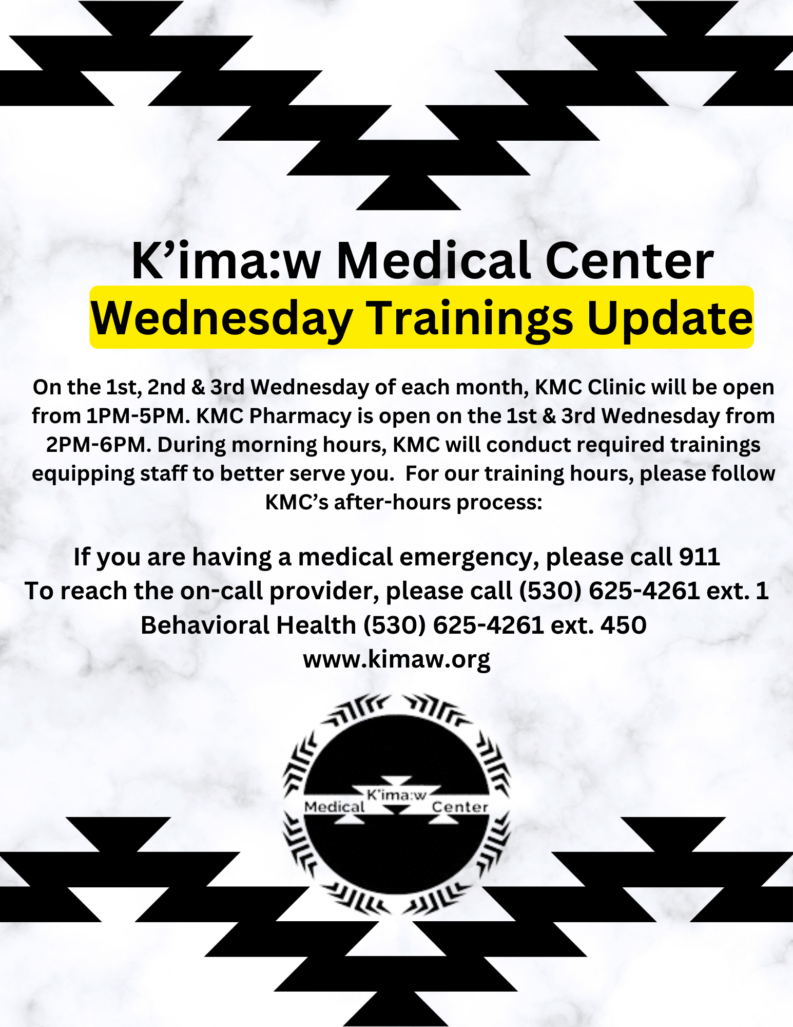 K'ima:w Medical Center Wednesday Training hours | K'ima:w Medical Center CA